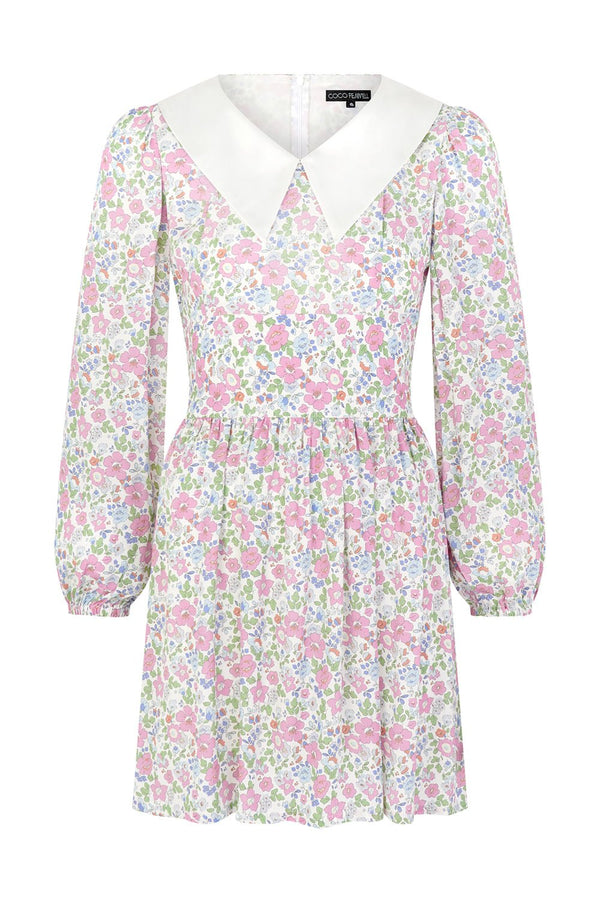 Coco Fennell Pink Ditsy Floral Print Viscose Crepe Mini Dress